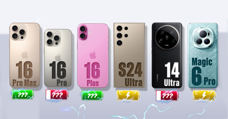 So sánh thời gian sử dụng pin của iPhone 16 series, Galaxy S24 Ultra, Xiaomi 14 Ultra và HONOR ...