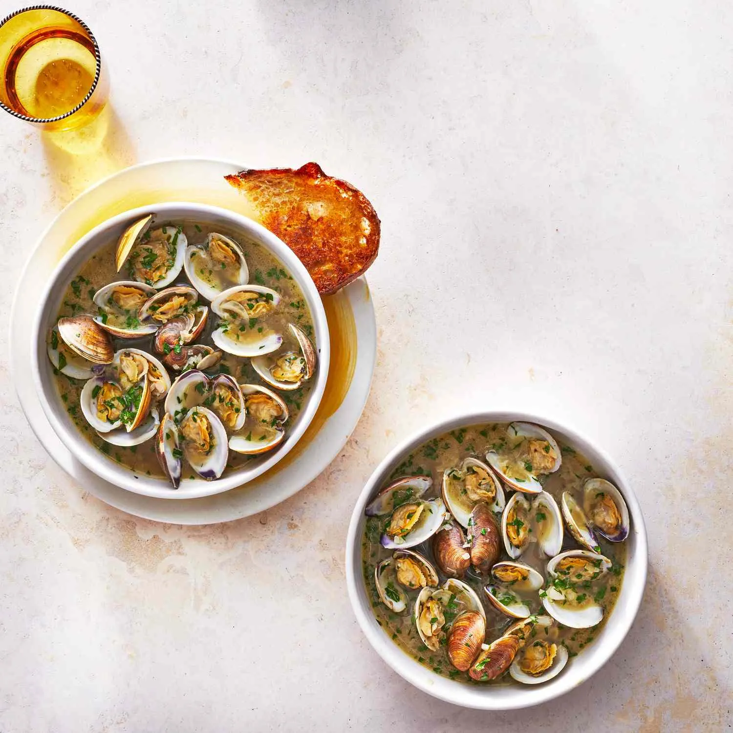Garlic Toasts Served with Steamed Clams