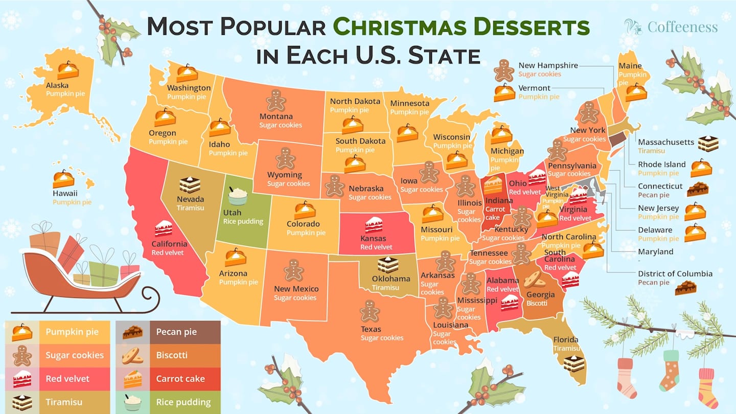Explore the most beloved holiday desserts across every state on this map